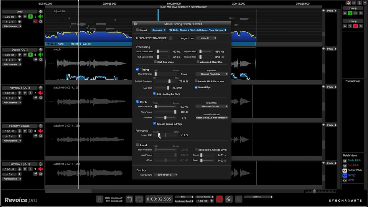 Tighten vocal stacks with time alignment